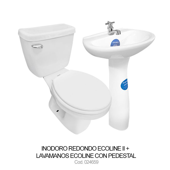 Inodoro redondo y lavamanos con pedestal Ecoline