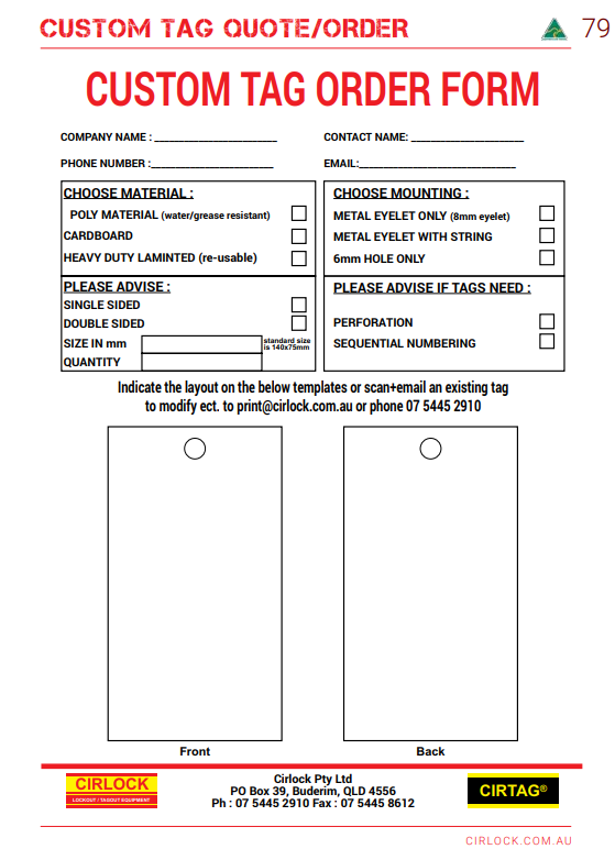 Order Custom Tags - form to download | Buy Lockout Equipment Online ...