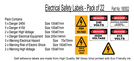 Electrical Safety Labels - Pack of 22