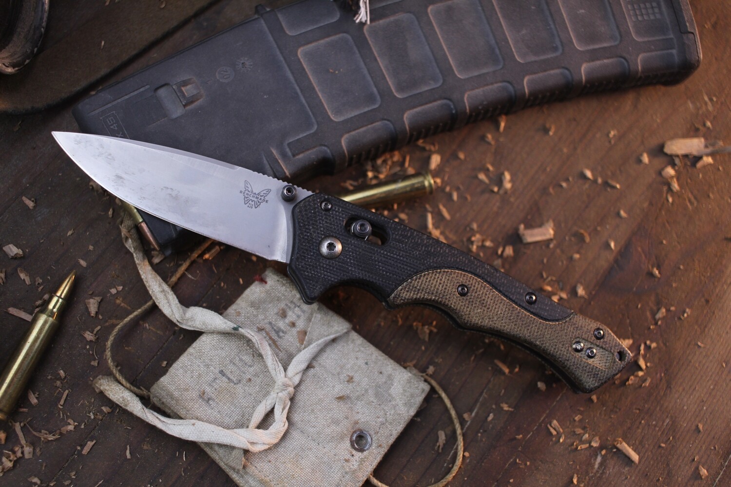 Benchmade Mini Rukus 3.4" AXIS Lock Folder / Brown Micarta & Black G-10 ...