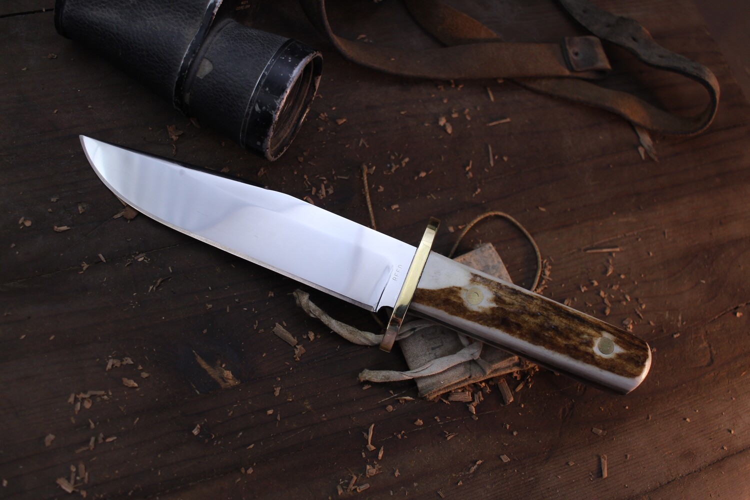 David Reed Riese Jager Messer 8" Fixed Bowie / Elk Antler & Brass ...