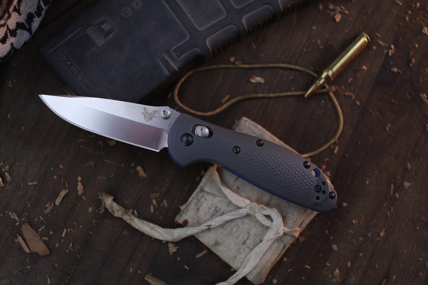 Benchmade Mini Griptilian 2.91" AXIS Lock Knife / Satin / Gray-Blue G10 ...
