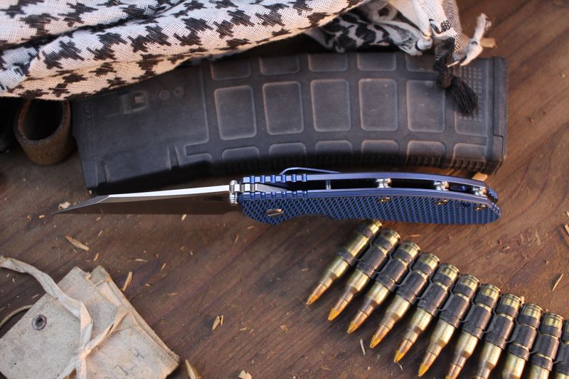 Hinderer Knives XM-24 Spanto 4" Framelock Flipper / Red G-10 & Working Finish Titanium / Working ...