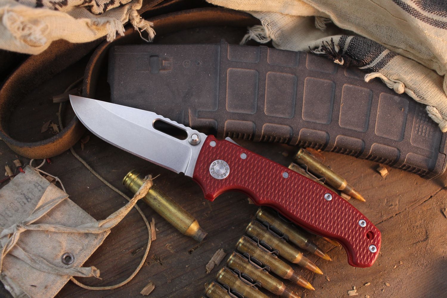 Demko AD20S Clip Point 3.75" Shark Lock Folder / Red G-10 / Stonewashed ...