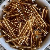 Beads, 30mm metallic bugles, Gold