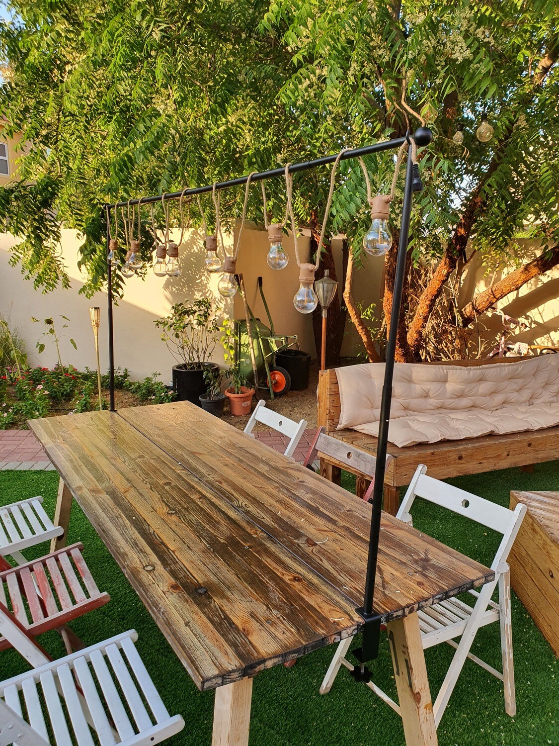 GARLAND Extendable table frame with ALLEGRA Jute String Light cabled ...