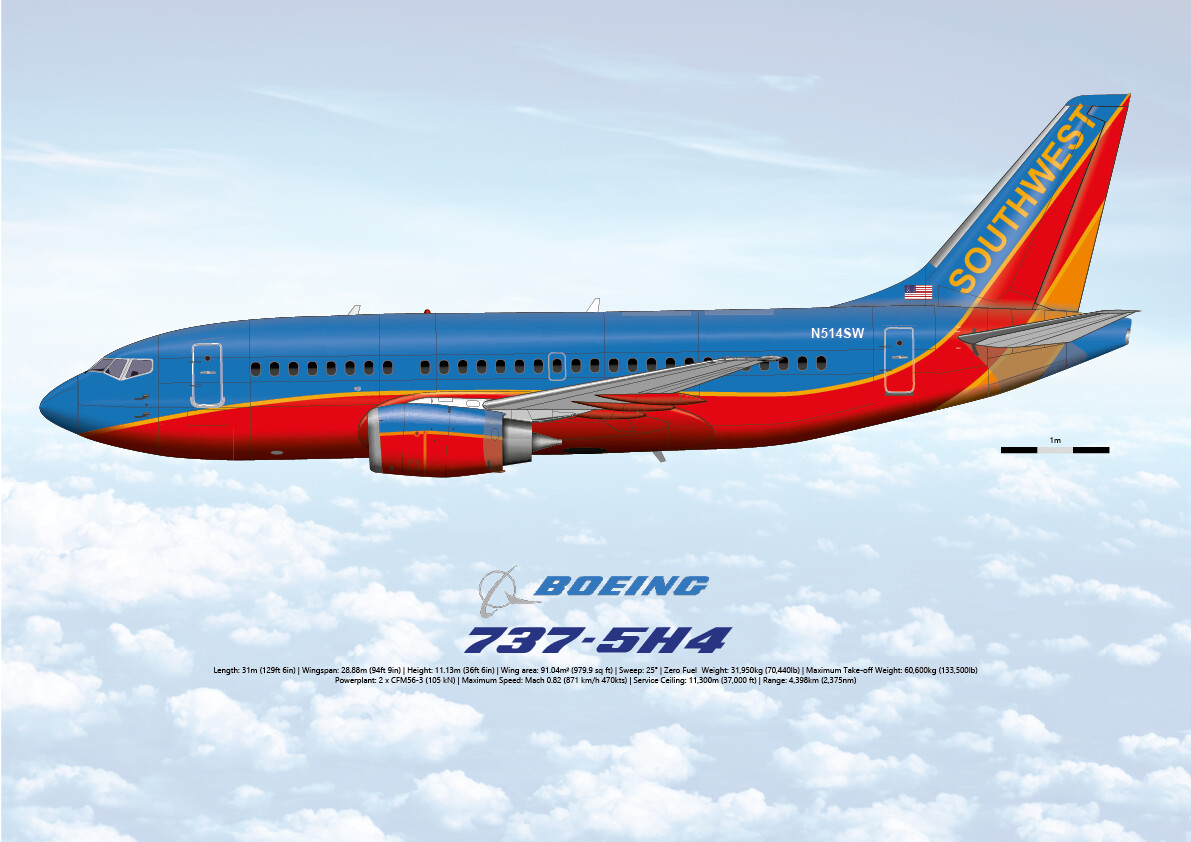 Poster Boeing 737-500 Blueprint Prints Art & Collectibles etna.com.pe