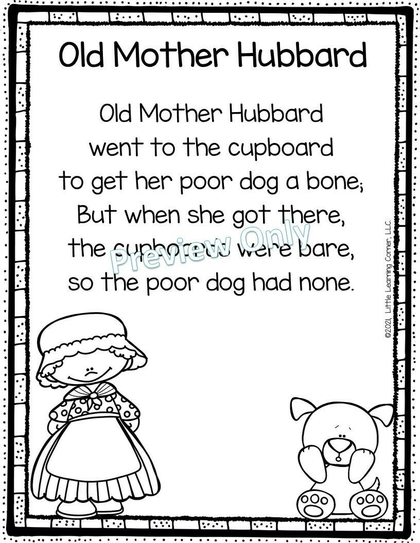 Old Mother Hubbard Nursery Rhyme Coloring Pages