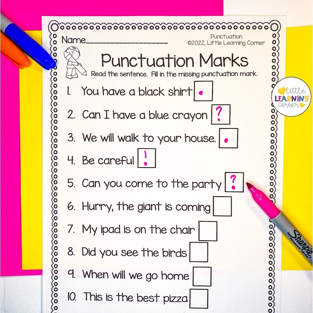 Punctuation Worksheets For Kindergarten