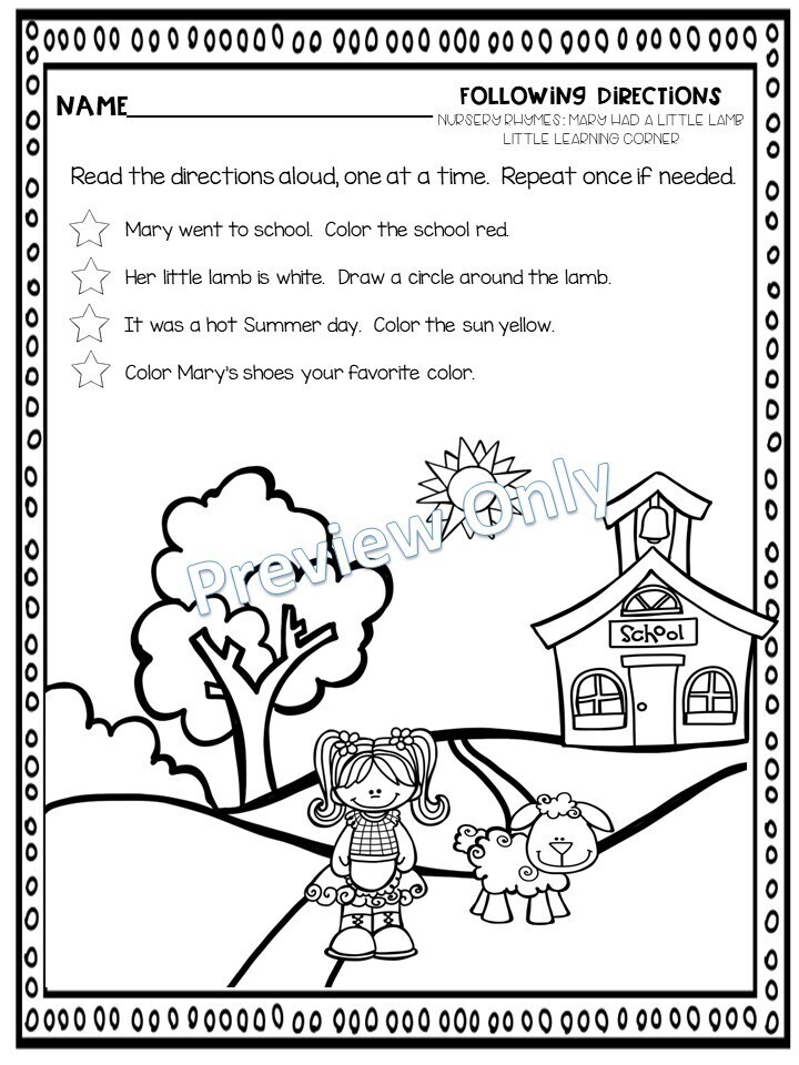 Following Directions Worksheet