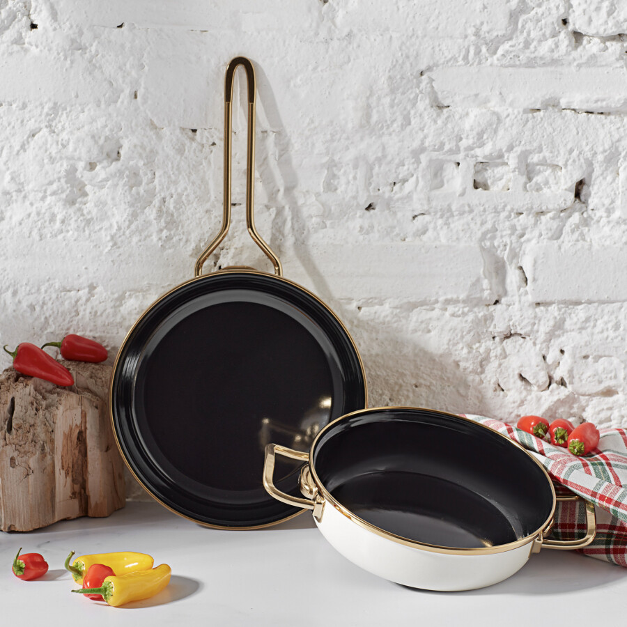 KARACA Retro Enamel Cream Frying Pan Sahan Set