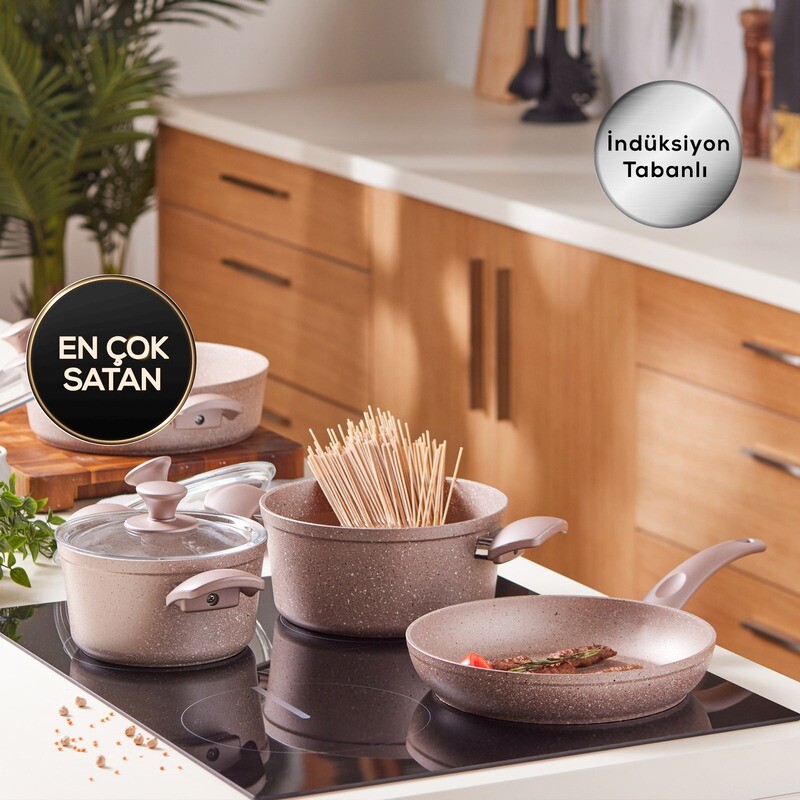 KARACA Biogranit Antik Rose V1 7pcs Tencere Seti Cookware Set