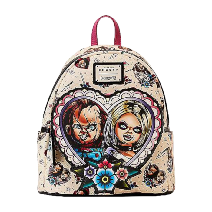 Child's Play - Chucky & Tiffany Heart 10" Faux Leather Mini Backpack