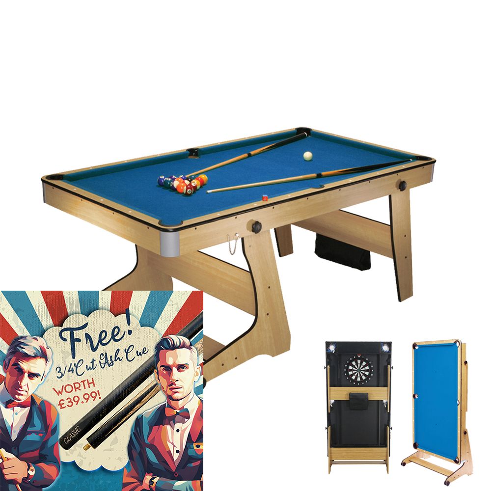 BCE Folding 3 in 1 Pool Table - Blue Cloth/ Beech Finish 6ft with Table ... BCE Folding 3 in 1 Pool Table - Blue Cloth/ Beech Finish 6ft with Table ...
