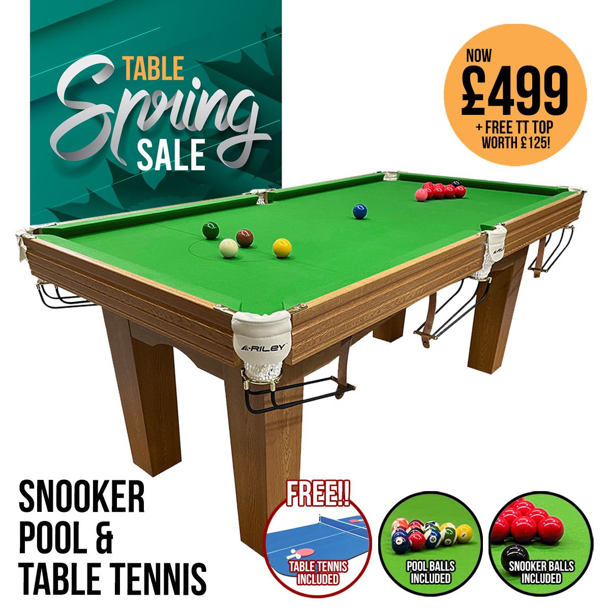Riley Traditional Snooker Table - Oak Finish - Green Cloth - 6ft ...