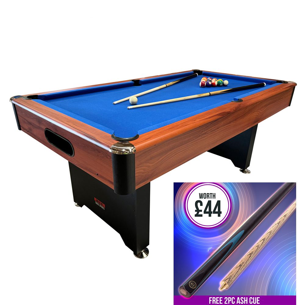 BCE American Pool table - Black/Wood Effect with Blue Cloth - 6ft ...