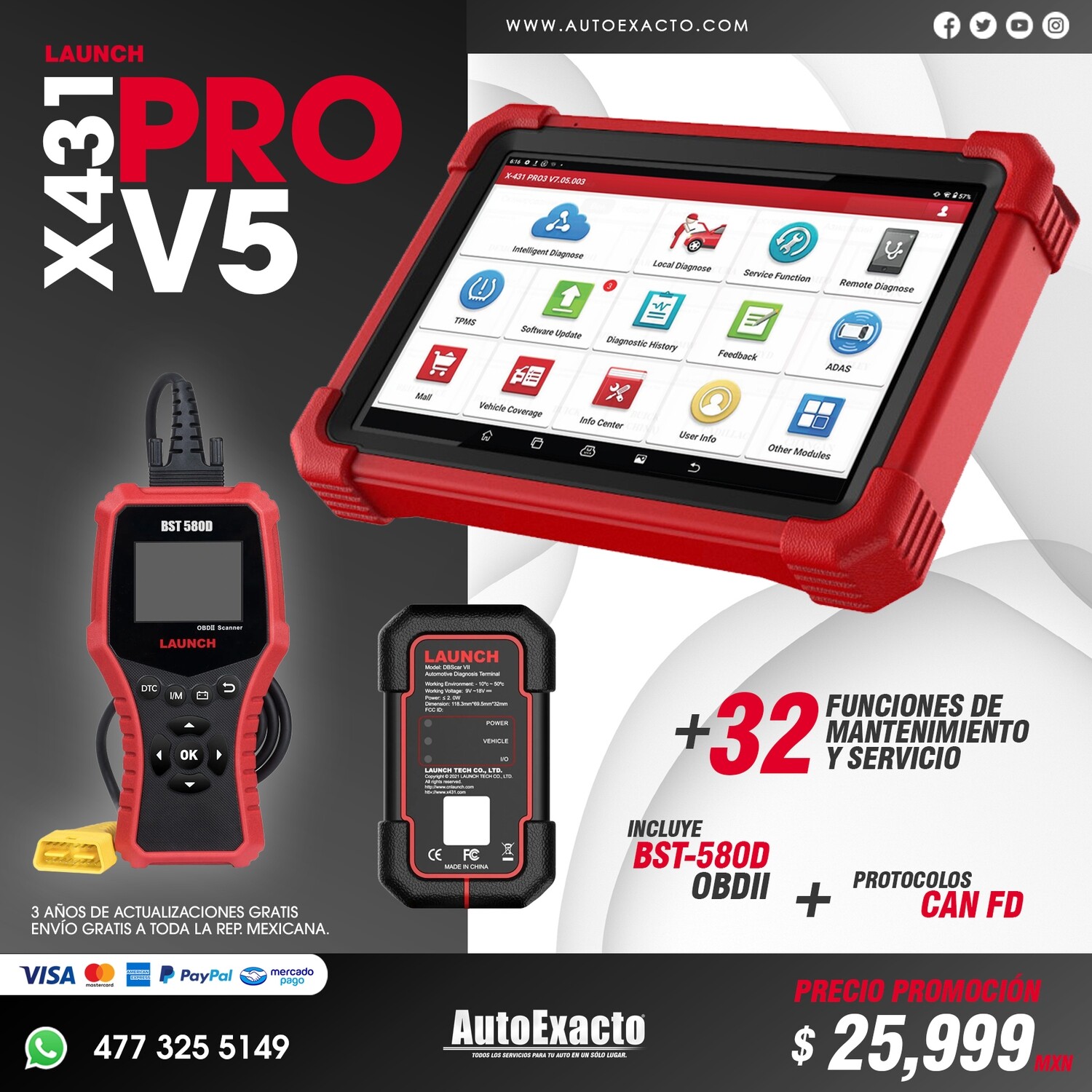 Launch X431 PRO V5.0 (SE) + BST-580D