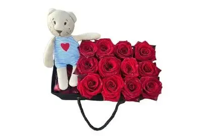 12 Red Roses and Teddy Bear