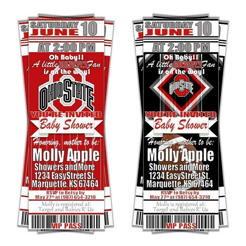 Ohio State Buckeyes baby Shower College Ticket Invitation invite