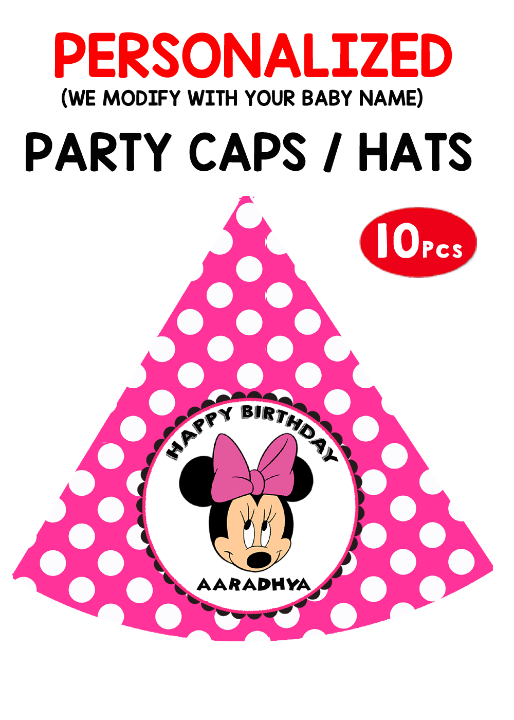 Personalized Birthday Party Caps / Hats (10 Pcs)