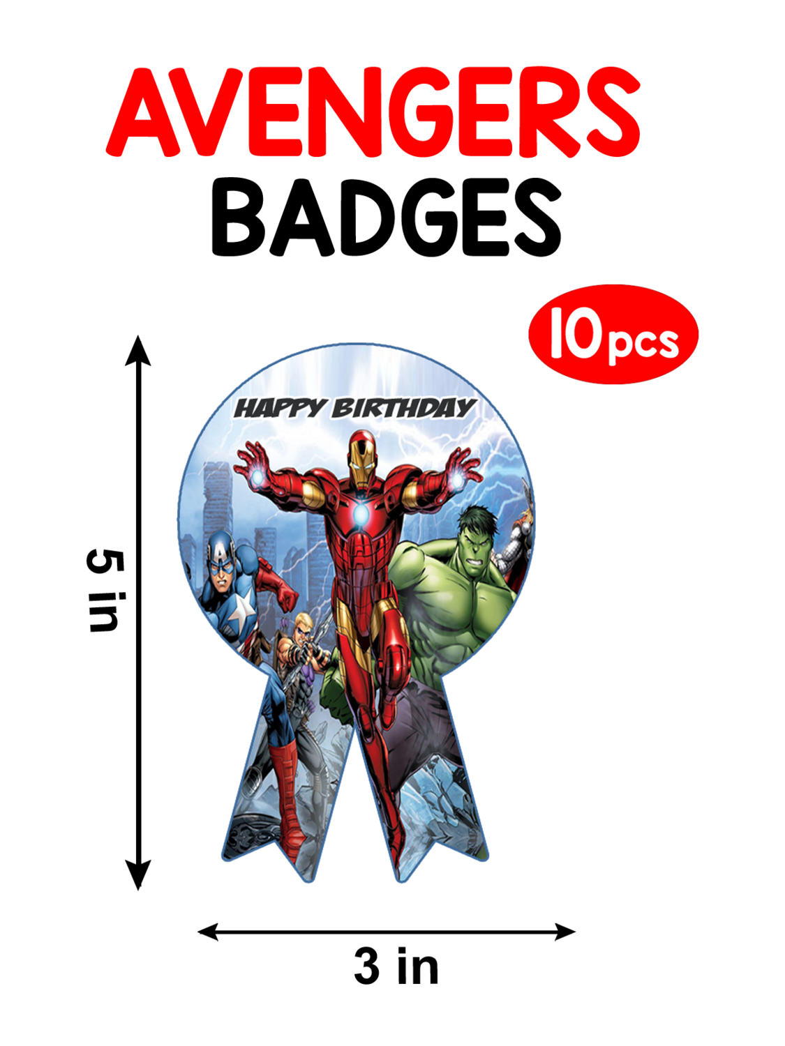 Avengers Theme Happy Birthday Badges (10 Pcs)