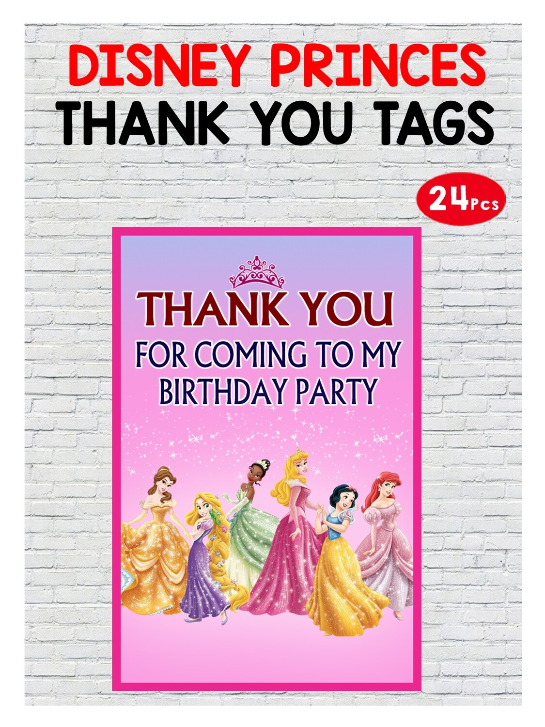 Birthday Disney Princess Thank you Tags (24 Pcs)
