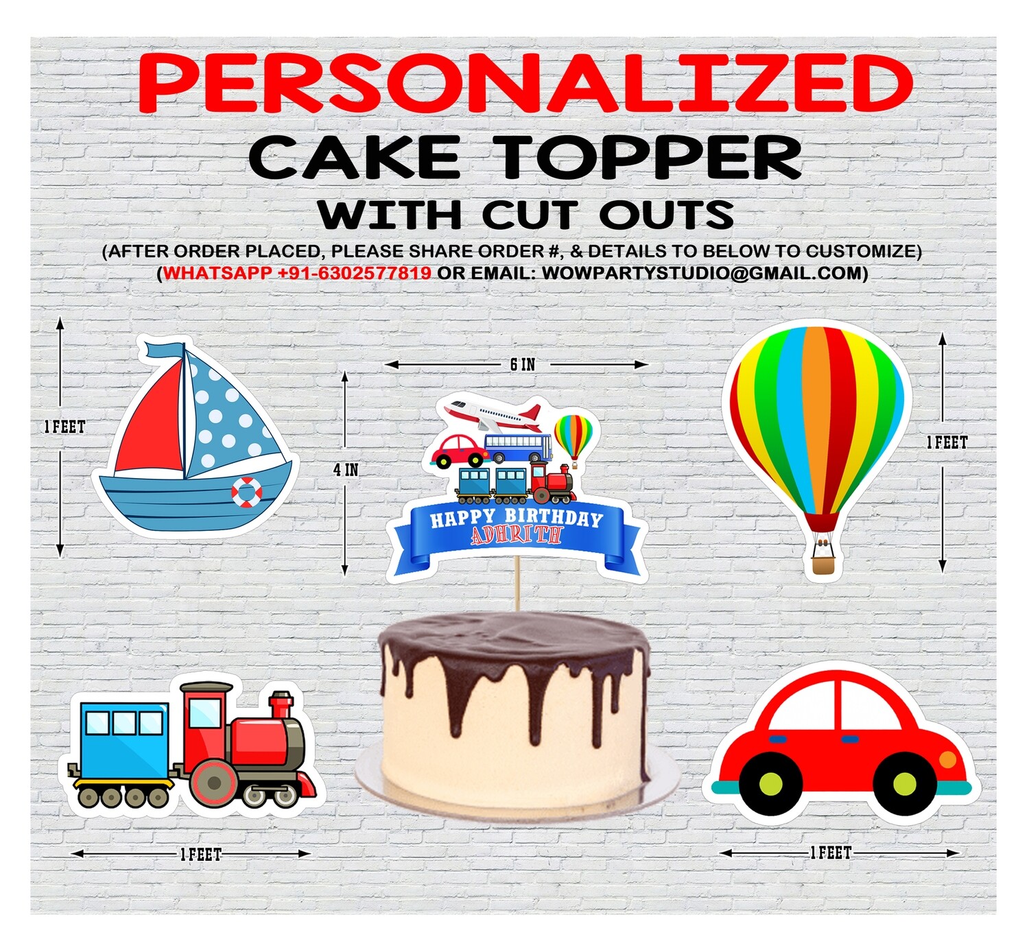 Personalized Transport Birthday Party Cake Topper Combo