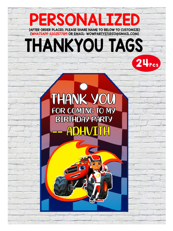 Personalized Blaze and the Monster Machine Birthday Thank you Tags (24 Pcs)