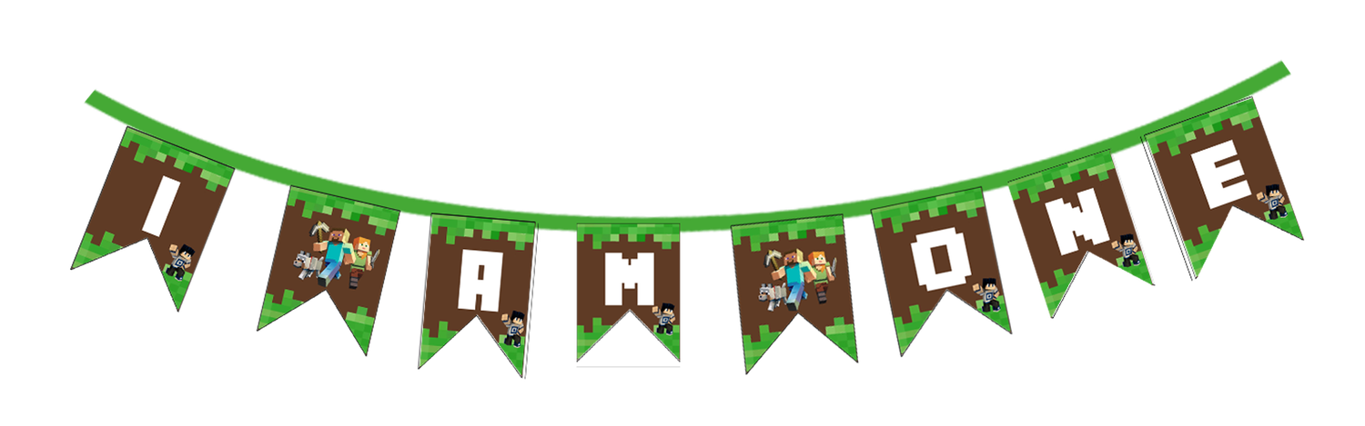 Minecraft I am One Birthday Bunting Banner