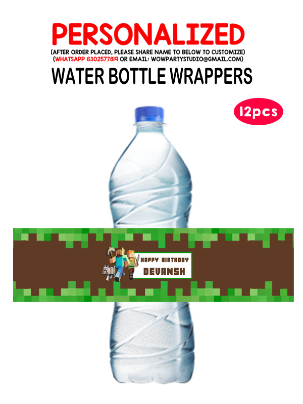 Personalized Minecraft Birthday Water Bottle Wrappers (10Pcs)