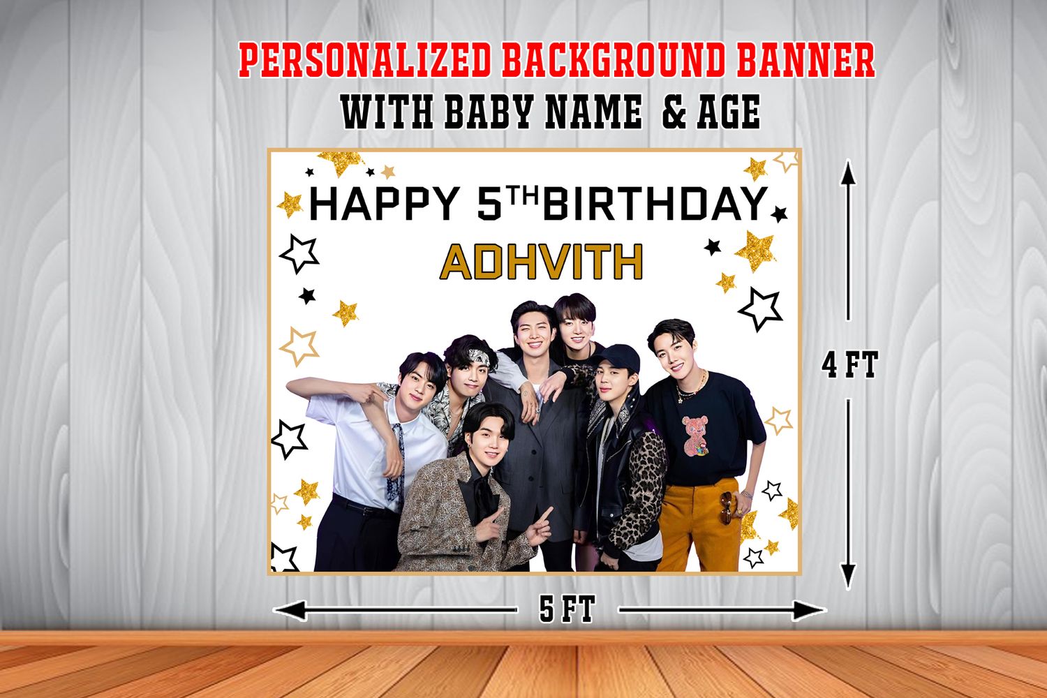 Personalized BTS Theme Birthday Backdrop / Background Banner (4ft x 5ft)