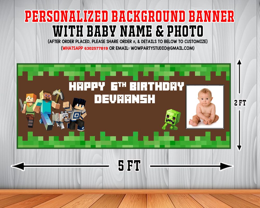Personalized Minecraft Birthday Backdrop Banner (2ft x 5ft)