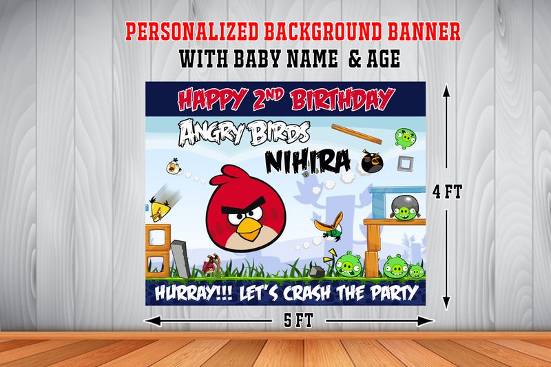 Personalized Birds Angry Birthday Backdrop / Background Banner (4ft x 5ft)