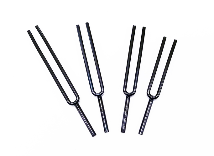 Juego de 13 diapasones de acero azulado, con estuche de madera ...