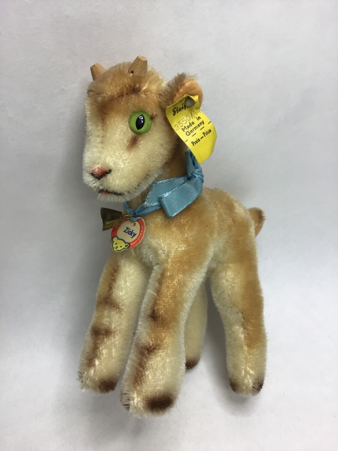 Steiff Ziege Zicky Mohair mit Schild Knopf und Fahne 3550/14 stehend ...