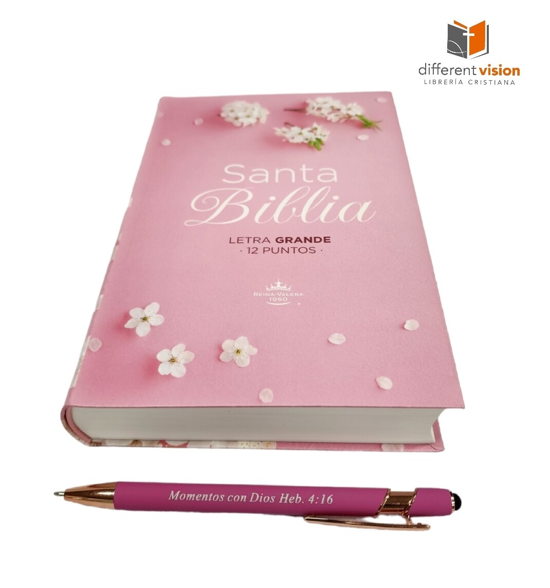 Set Biblia RV60 Tapa flex rosada y Boligrafo