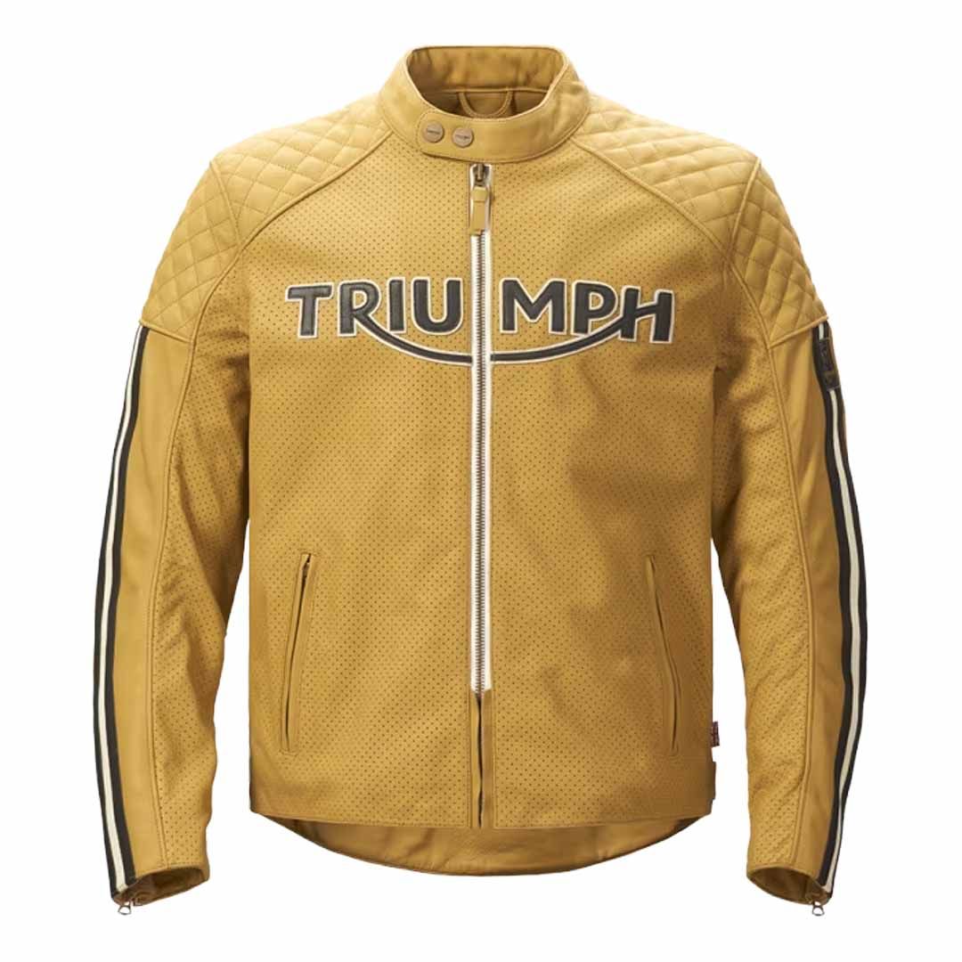 Triumph Braddan Air Race Gold Leather Motorcycle Jacket - MLES24006 ...