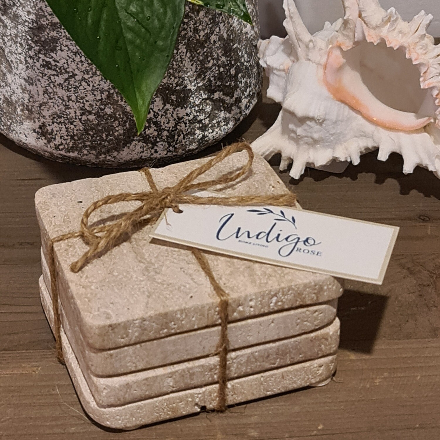 Travertine Square Coaster Set (4 included)