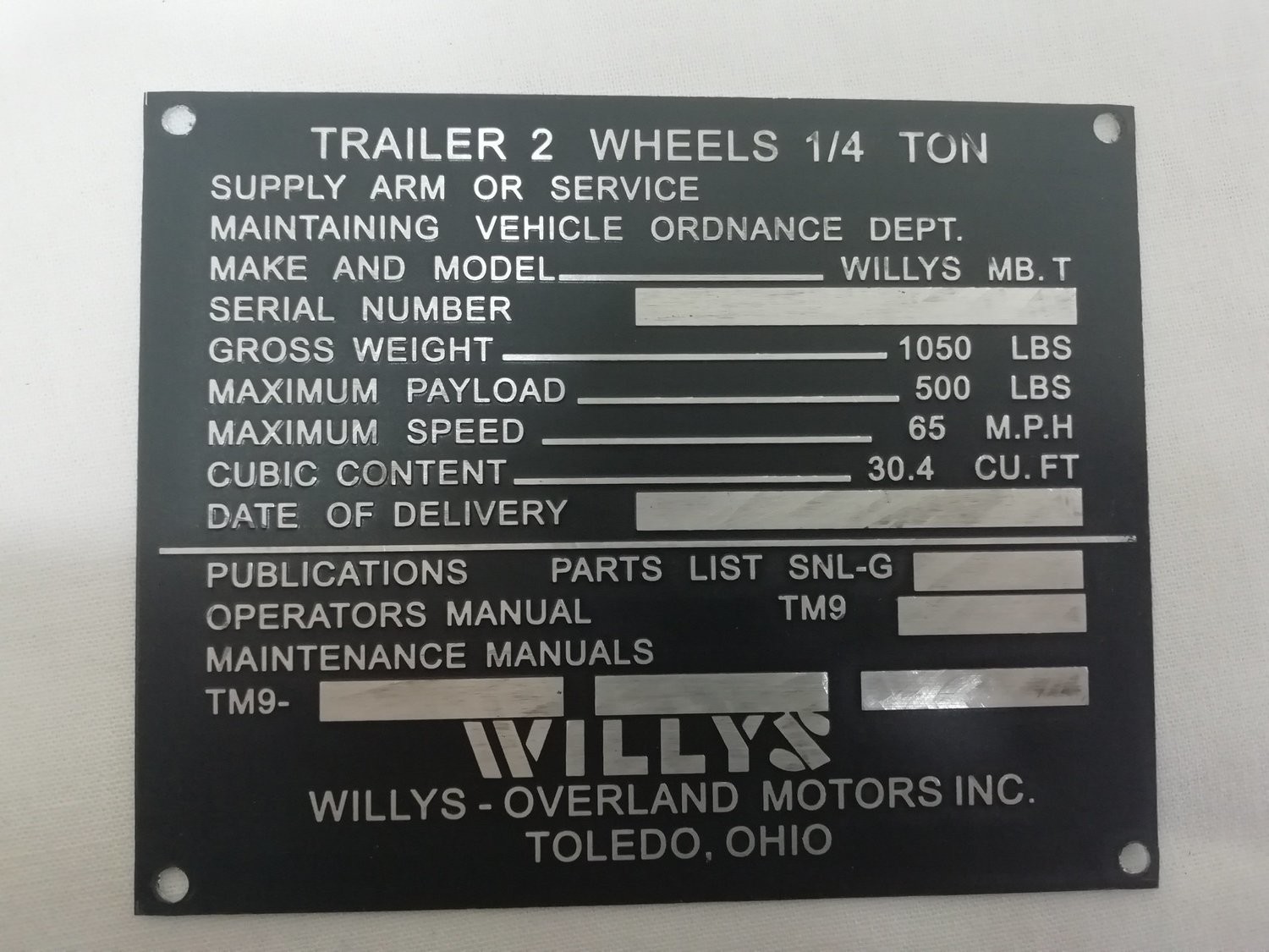 MB Trailer Data Plate