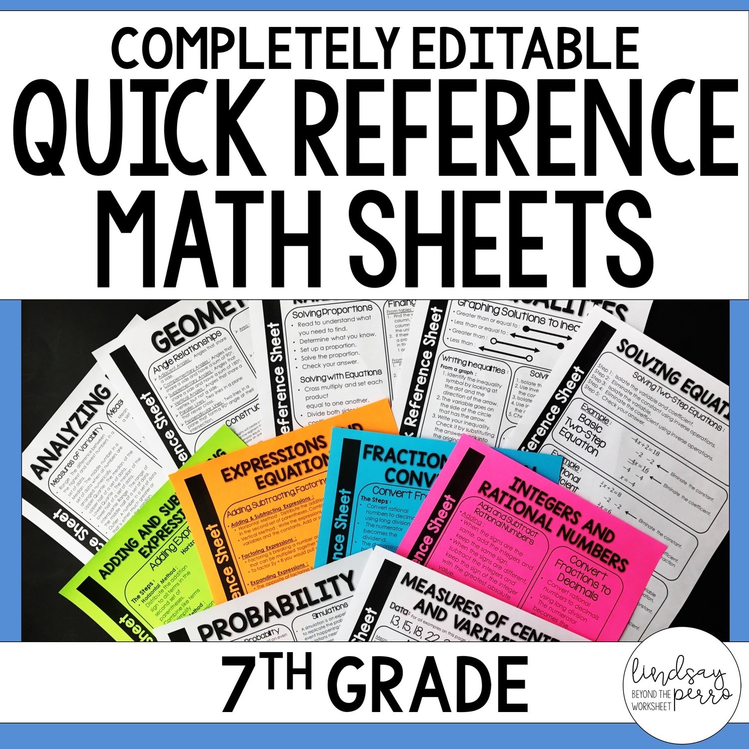 7th Grade Math Quick Reference Sheets