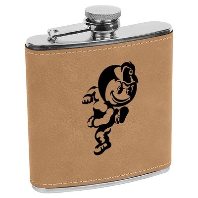 Ohio State Alma Mater Logo - Light Brown Leatherette Flask
