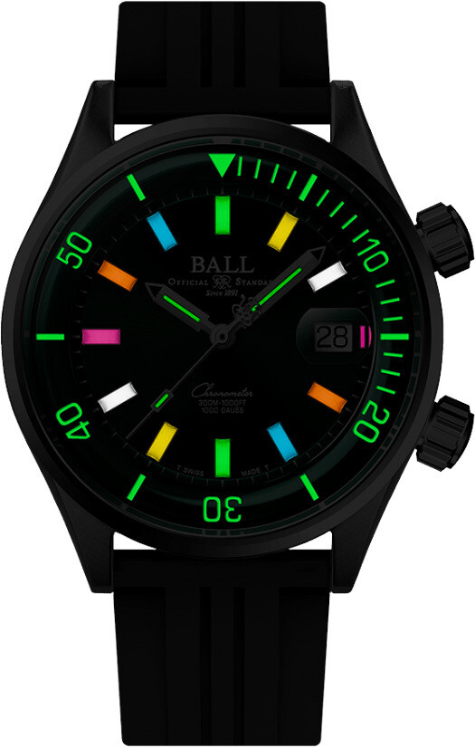 Ball Engineer Master II Diver Chronometer 42mm Green Dial Rainbow Tubes ...