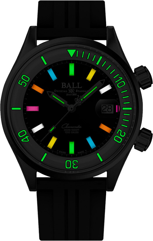 Ball Engineer Master II Diver Chronometer 42mm Black Dial Rainbow Tubes ...
