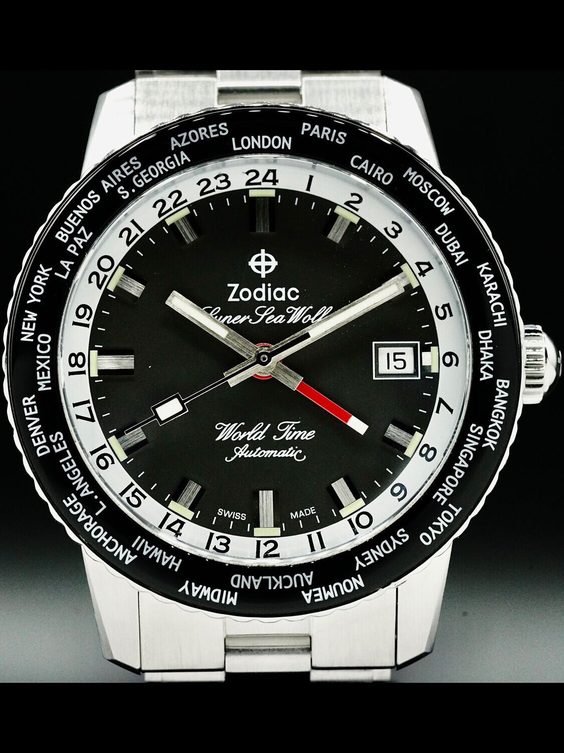Zodiac ZO9409 Super Sea Wolf World Time GMT Black- Exquisite Timepieces