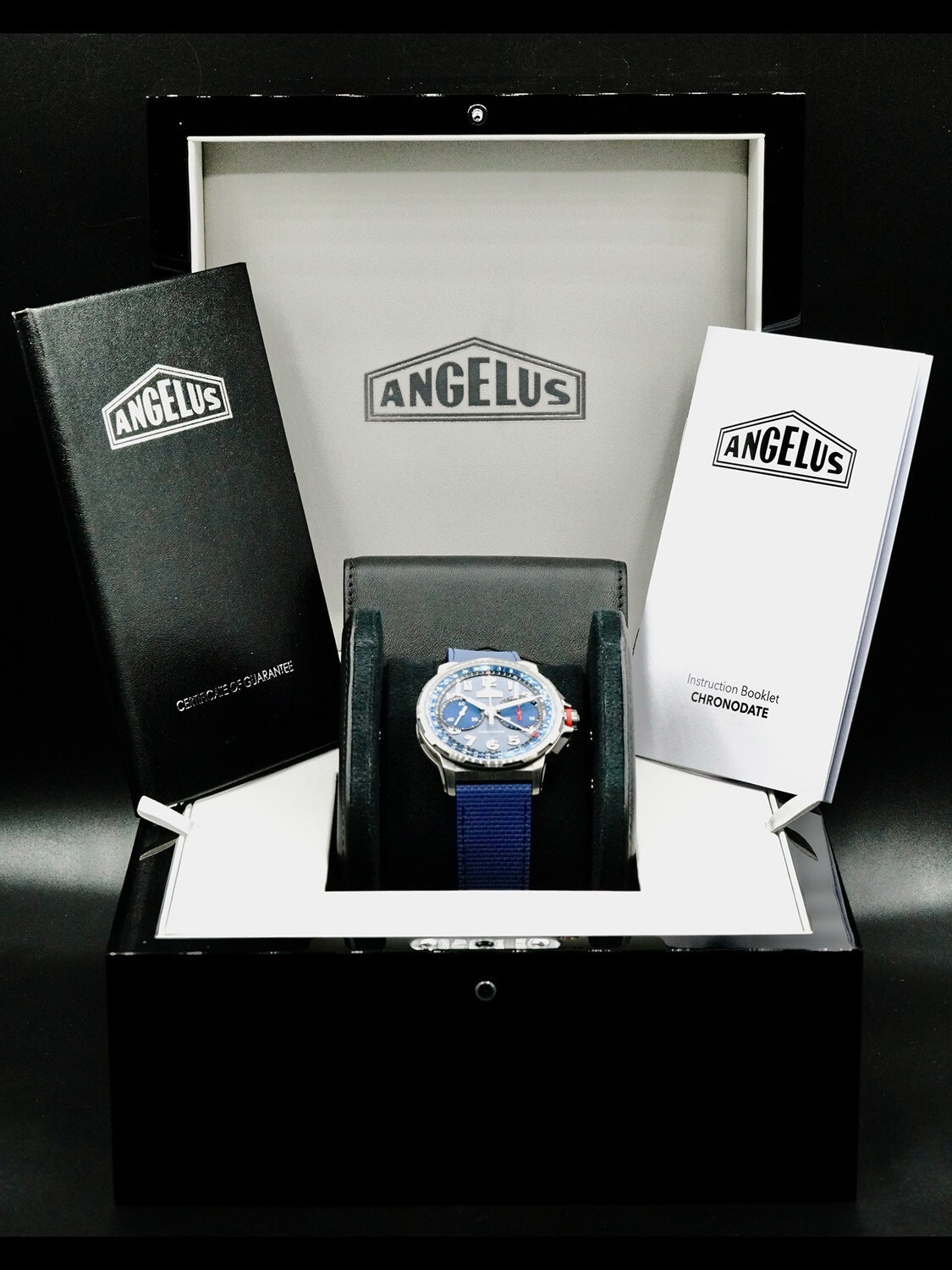 Angelus 0CDZF.U01A.K009H Chronodate Titanium Blue - Exquisite Timepieces