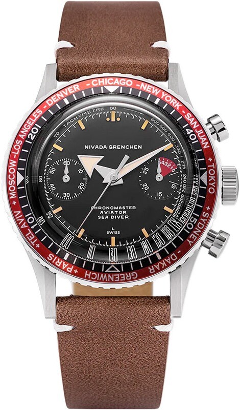 Nivada Grenchen 86033M14 Chronomaster Aviator Seadiver Black Dial Red ...
