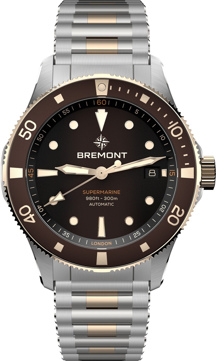 Bremont SM40-DT-BI-BR-B Supermarine 300M Date Brown Dial on Bracelet ...