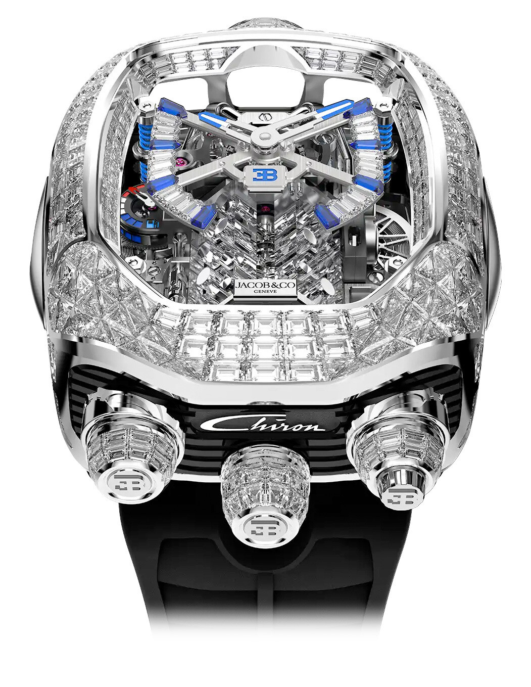 Jacob & Co. Bugatti Chiron Tourbillon Baguette White Gold on Strap ...