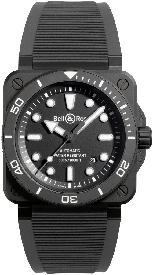 Bell & Ross BR03A-D-BL-CE/SRB Diver Black Matte Ceramic Rubber Strap
