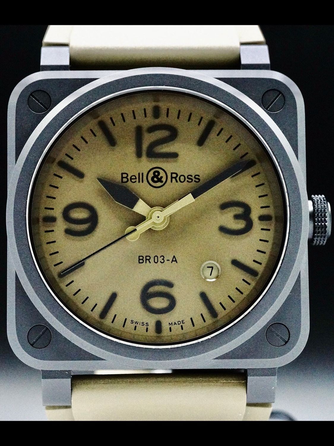 Bell and Ross BR03A-MIL-CE/SRB Auto Military Ceramic 41mm Rubber Strap ...